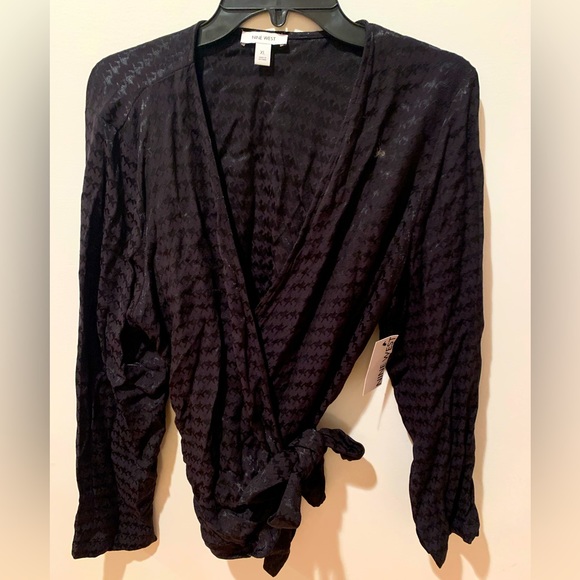 Nine West | Tops | Nine West Wrap Blouse Black With Elegant Black On ...
